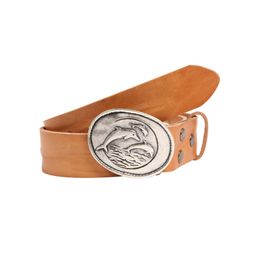 Damen Lederg&uuml;rtel, braun, Gr. 110, RETTUNGSRING G&Uuml;RTEL, unifarben, Leder, G&uuml;rtel, mit austauschbarer Schlie&szlig;e &raquo;Delfinfamilie Oval Silber&laquo;