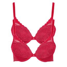 LISCA Damen Push-up-BH "2er Pack Push up BH Evelyn", Gr. 85, rot, Spitze, Obermaterial: 82% Polyamid PA. 18% Elasthan EL., BHs