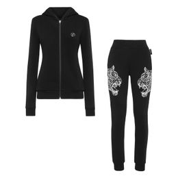 Plein Sport Damen Sportanzug "Tiger", schwarz, Gr. XS, Obermaterial: 88% Baumwolle, 12% Polyester, Sportanz&uuml;ge