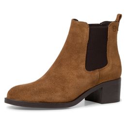 Tamaris Damen Chelseaboots, Gr. 37, braun, Elastischer Einsatz, Veloursleder, unifarben, used, Schuhe, Blockabsatz, Stiefelette, Businessschuh in
