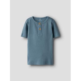 name it Jungen Kurzarmshirt "NMMKAB TOP NOOS"spring lake, Gr. 98, unifarben, Feinripp, Obermaterial: 57% Baumwolle, 38% Modal, 5% Elasthan, Shirts,