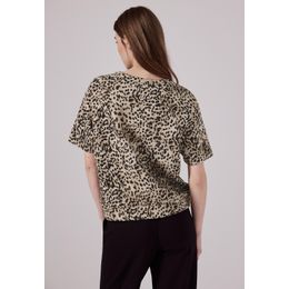 Damen T-Shirt, braun, Gr. 40, STREET ONE STUDIO, animal-print, Stoff, 49% Polyester, 43% Viskose, 8% Elasthan, Shirts, im angesagten Leo-Look
