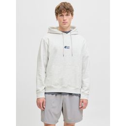 Jack & Jones JACK & JONES Herren Kapuzensweatshirt "JCOTIER PRINT SWEAT HOOD", wei&szlig;, Gr. L, meliert, angeraute Sweatware, Obermaterial: 70% Baumwolle, 30%