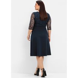 sheego Damen Cocktailkleid "Abendkleid", blau, Gr. 56, unifarben, 60% Viskose, 35% Polyimid, 5% Elasthan, Spitze:100% Polyimid, Kleider