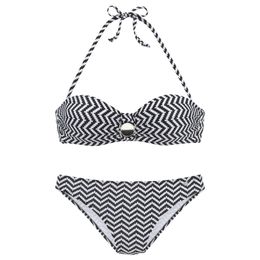 JETTE Damen B&uuml;gel-Bandeau-Bikini, schwarz-wei&szlig;, Gr. 34, bedruckt, Polyamid, Bikini-Sets, mit Zier-Accessoires
