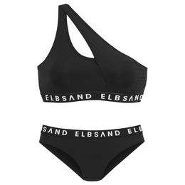 ELBSAND Damen Bustier-Bikini, schwarz, Gr. 34, unifarben mit Farbeinsatz, Microfaser, Bikini-Sets, mit Markenschriftz&uuml;gen in Kontrastfarbe