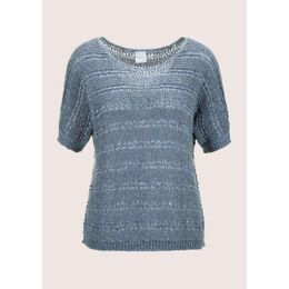 Madeleine Mode MADELEINE Damen Longpullover "Pullover B&auml;ndchen-Pullover mit Glanz-Effekt", blau, Modern, Gr. 48, Obermaterial: 55% Baumwolle CO. 45% Polyester PES.,