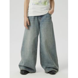 name it M&auml;dchen Weite Jeans "NKFBELLA SKATER XWIDE JEANS 3111-ZA NOOS", blau, Gr. 146, leichte Abriebeffekte, Denim/Jeans, Obermaterial: 100%