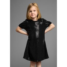 Kidsworld M&auml;dchen Jerseykleid "Shirtkleid in Pailletten-Allover-Design"schwarz, festlich, Gr. 128, Glitzermuster, Jersey, Obermaterial: 80% Polyamid,