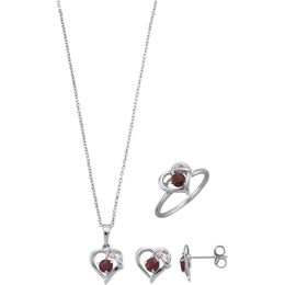 Firetti Damen Schmuckset "Multipack Schmuck Geschenk Silber 925 Halskette Ohrstecker Ring Herz", 56, rot, Silber 925 (Sterlingsilber), Schmuck_Sets,