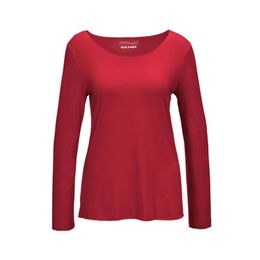 GOLDNER Damen Longpullover "Kombistarkes Langarmshirt mit tonaler Zierkante", rot, Gr. 52, Obermaterial: 90% Viskose CV. 10% Elasthan EL., Pullover