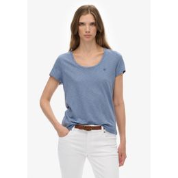 Superdry Damen T-Shirt "STUDIOS SCOOP NECK TEE", blau, Gr. XXL, unifarben, Single Jersey, Obermaterial: 60% Baumwolle, 40% Lyocell, Shirts