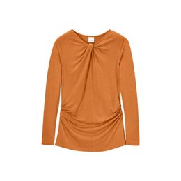 Madeleine Mode MADELEINE Damen Langarmshirt "Shirt Langarm-Shirt mit Raff- und Knoten-Effekt", orange, Gr. 36, Obermaterial: 70% Viskose CV. 30% Schurwolle WV.,