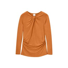 Madeleine Mode MADELEINE Damen Langarmshirt "Shirt Langarmshirt mit Knoten und Raffungen", orange, Modern, Gr. 38, Obermaterial: 70% Viskose CV. 30% Schurwolle WV.,