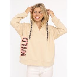 Zwillingsherz Damen Hoodie ""Wild"", beige, Gr. L, unifarben mit Farbeins&auml;tzen, Jersey, Obermaterial: 50% Baumwolle, 50% Polyester, Sweatshirts,