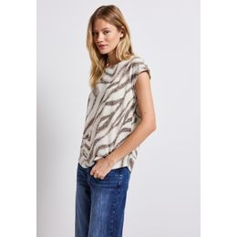 Street One Damen T-Shirt, beige, Gr. 36, bedruckt, Stoff, 65% Polyester, 35% Viskose, Shirts, mit U-Boot-Ausschnitt