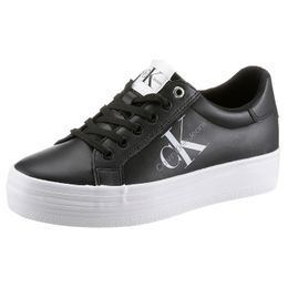 Damen Plateausneaker "VULC FLATFORM LACEUP LOW LTH", Calvin Klein Jeans, Gr. 41, schwarz, Leder, Schuhe, weicher Schaftrandpolsterung, Freizeitschuh,