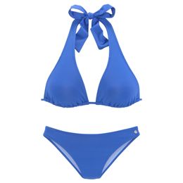 Lascana Damen Triangel-Bikini, blau, Gr. 36, unifarben, Microfaser, Recycling-Polyamid, Bikini-Sets, Multiway, in 5 Tragevarianten
