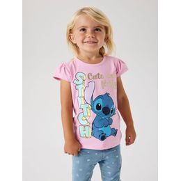 name it Mädchen T-Shirt "NMFFOLLY – Shirt mit Puffärmeln und Glitzer-Stitch-Motiv", rosa, Gr. 110, Jersey, Obermaterial: 95% Baumwolle, 5% Elasthan,
