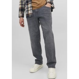 Jack & Jones PlusSize Herren Tapered-fit-Jeans "JJIMIKE mit Abriebeffekten und funktionalen Taschen", schwarz, Gr. 42, JACK & JONES PLUSSIZE, Abriebeffekte, Denim/Jeans,