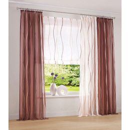 Gardine my home, B:140cm H:145cm, beige, Voile, Polyester, Wohnzimmer, Gardinen, "Dimona", 2er-Set, Bestseller, Polyester, Wellen