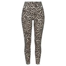 active by Lascana LASCANA ACTIVE Damen Leggings, beige, Gr. XS, animal-print, Obermaterial: 95% Baumwolle, 5% Elasthan, Hosen, in Leopardenmuster, mit breitem B&uuml;ndchen