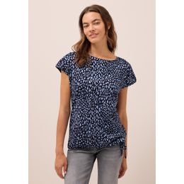 T-Shirt Cecil, Damen, Gr. L (42), blau (urban dunkelblau), Web, 50% Baumwolle, 50% Modal, gebl&uuml;mt, normal normal, U-Boot-Ausschnitt, Umschlagbund, Shirts T-Shirt, im soften Baumwoll-Mix