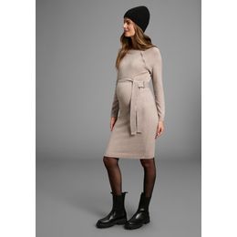 Neun Monate Damen Umstandskleid "Strickkleid f&uuml;r Schwangerschaft und Stillzeit", beige, Basic, Gr. 38, unifarben, Feinstrick, Obermaterial: 50%