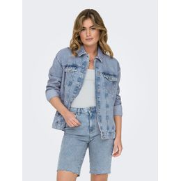 Only Damen Jeansjacke "ONLOCEAN &ndash; Jeansjacke mit Knopfleiste und B&uuml;ndchen", blau, Gr. XS, unifarben, Web, Obermaterial: 100% Baumwolle, Jacken,