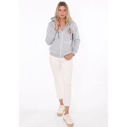 Zwillingsherz Damen Kapuzensweatjacke, grau, Gr. L, Sweatware, Obermaterial: 50% Baumwolle, 50% Polyester, Sweatjacken, Leo-Details, Langarm,