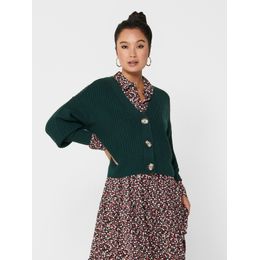 Jacqueline de Yong JDY Damen Strickjacke "JDYJUSTY L/S SHORT CARDIGAN KNT NOOS", gr&uuml;n, Gr. L, unifarben, Strick, Obermaterial: 100% Polyacryl, Strickjacken