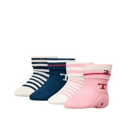Tommy Hilfiger M&auml;dchen Socken "TH BABY SOCK 4P FOLD OVER STRIPE ECOM", Gr. 23, rosa, Obermaterial: 73% Baumwolle, 26% Polyamid, 1% Elasthan, Socken
