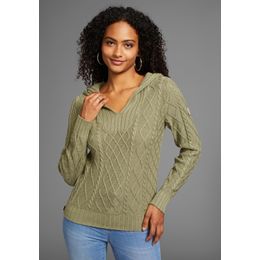 Kangaroos Damen Kapuzenpullover, gr&uuml;n, Gr. 48, Strick, Obermaterial: 50% Baumwolle, 50% Polyacryl, Pullover, aus Zopfstrick