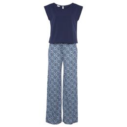 Lascana Damen Overall, blau, Gr. 38, bedruckt, Jersey, Obermaterial: 100% Viskose, Overalls, mit weitem Bein und Taschen, sommerlicher Jumpsuit,