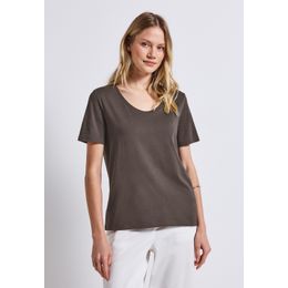Street One Damen T-Shirt, braun, Gr. 34, unifarben, Web, 50% Baumwolle, 50% Modal, Shirts, mit V-Ausschnitt