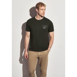 T-Shirt Street One MEN, Herren, Gr. L (42), schwarz olive grün, Web, 100% Baumwolle, unifarben, normal normal, Rundhals, abgesteppt, Shirts, aus reiner Baumwolle