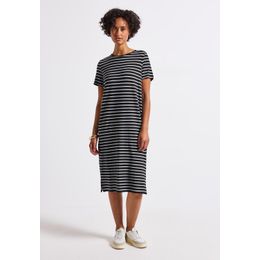 Street One Damen Midikleid, schwarz, Gr. 46, gestreift, Stoff, 95% Viskose, 5% Elasthan, Kleider, soft und trageangenehm