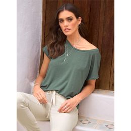 Heine Damen Kurzarmshirt "Shirt", grün, Gr. 46, gemustert, gestreift, unifarben, 84% Viskose, 8% Elasthan, 8% metallisierte Fasern, Shirts