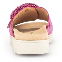 Gabor Damen Pantolette, Gr. 43, pink, Ziegenveloursleder, Schuhe, Plateau, Sommerschuh, Schlappen mit Zierperlen an der Zierschnalle
