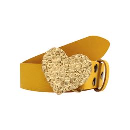 Damen Lederg&uuml;rtel, gelb, Gr. 105, RETTUNGSRING G&Uuml;RTEL, unifarben, Leder, G&uuml;rtel, mit austauschbarer Schlie&szlig;e &raquo;Rosenherz Antik Gold&laquo;