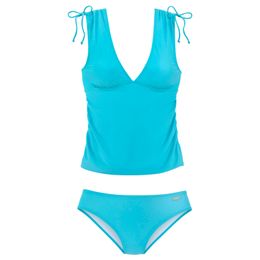 Lascana Damen Tankini "Cillo", blau, Gr. 34, unifarben, Recycling-Polyamid, Bikini-Sets, mit regulierbaren Tr&auml;ger auf der Schulter