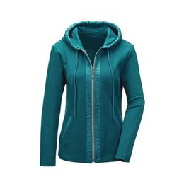 GOLDNER Damen Kurzjacke "bequeme Freizeitjacke mit Kapuze"dunkeltürkis, Gr. 44, Obermaterial: 68% Viskose CV. 27% Polyamid PA. 5% Elasthan EL., Jacken