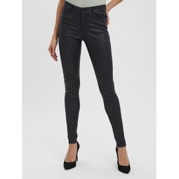 Véro Moda VERO MODA Damen Stretch-Hose "VMSEVEN COATED", schwarz, Gr. XL, leicht glänzend, unifarben, Web, Obermaterial: 77% Viskose, 20% Nylon, 3% Elasthan,