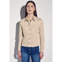 Street One Damen Langarmbluse, beige, Gr. 44, unifarben, Stoff, 88% Polyester, 12% Elasthan, Blusen, mit Brusttaschen