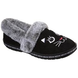 Skechers Damen Pantoffel "TOO COZY MEOW PAJAMAS", Gr. 35, schwarz, Synthetik, Velourslederimitat, Schuhe, Hausschuh mit gesticktem Katzengesicht