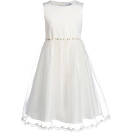 happy girls M&auml;dchen Taufkleid "dress", beige, festlich, Gr. 134, Web, Obermaterial: 100% Polyester, Kleider, mit s&uuml;&szlig;er Bl&uuml;tenapplikation vorne an der