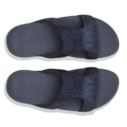 fitflop Damen Pantolette "MARLI", Gr. 38, blau, Textil, Glitzer, Schuhe, Sommerschuh, Strandschuh, Sandale, Flats mit Glitzer-Details