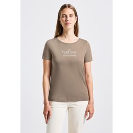 Street One Damen T-Shirt, braun, Gr. 34, bedruckt, Web, 100% Baumwolle, Shirts, Feel Good Fit