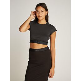 Damen T-Shirt "RIB CROP TEE", Calvin Klein Underwear, Gr. M, schwarz, Rippware, Obermaterial: 96% Baumwolle, 4% Elasthan, unifarben, Shirts, mit