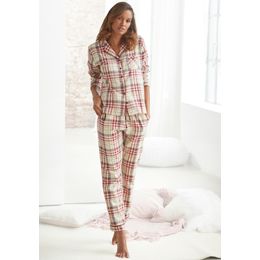 H.I.S. H.I.S Damen Pyjama, Gr. 34, beige, Flanell, Obermaterial: 100% Baumwolle, gemustert, kariert, Homewear-Sets, aus Flanell mit Allover-Karomuster